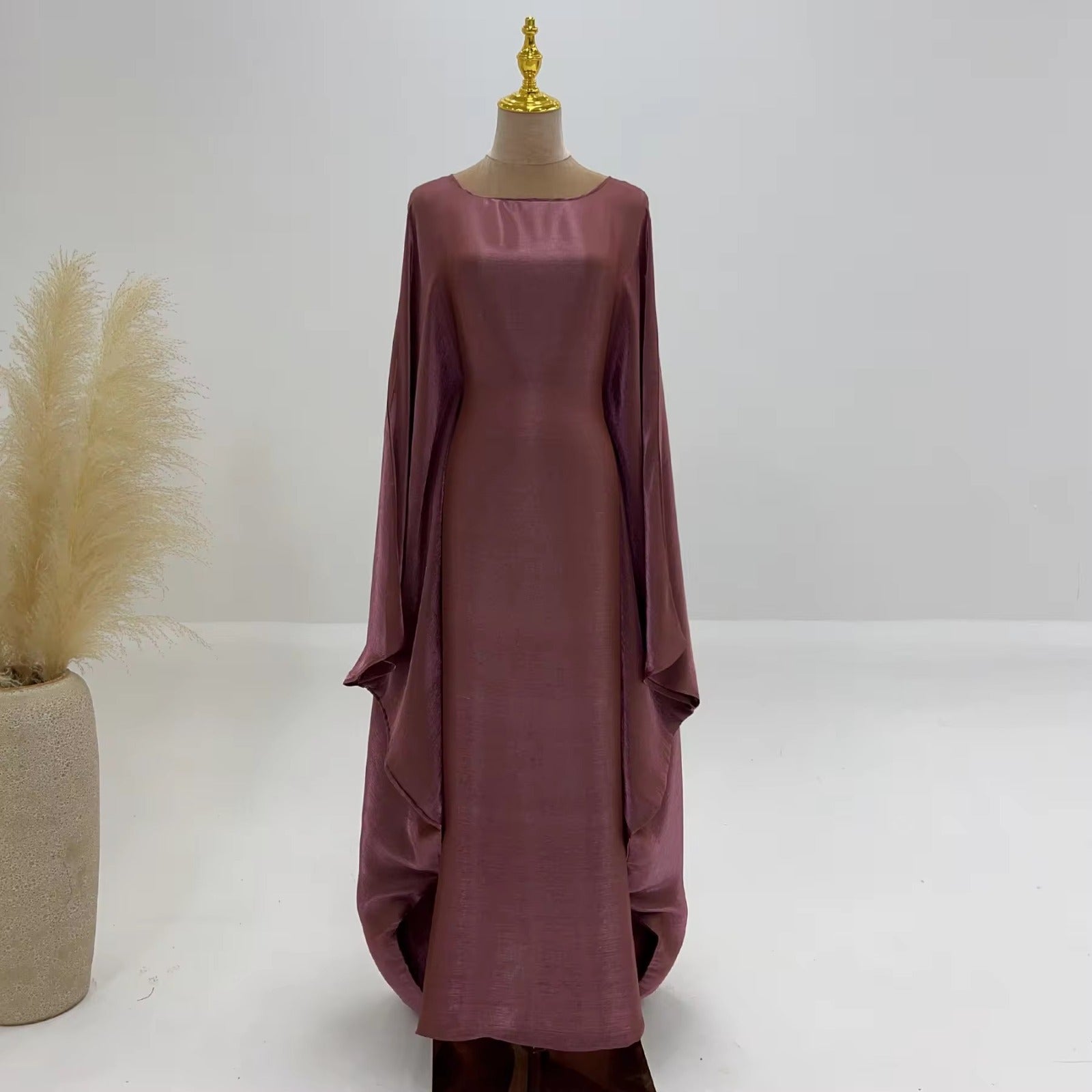 Baraa Batwing Satin Sleeve Abaya Maxi Dress