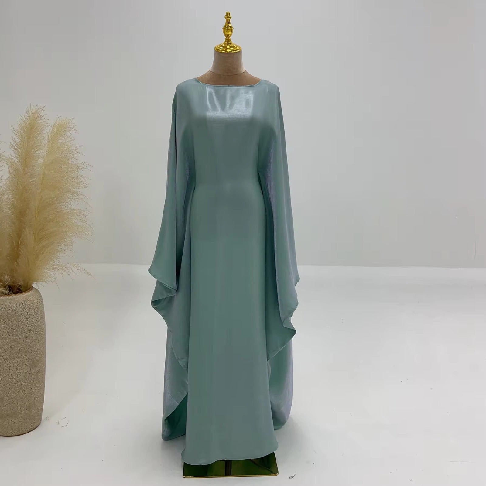 Baraa Batwing Satin Sleeve Abaya Maxi Dress